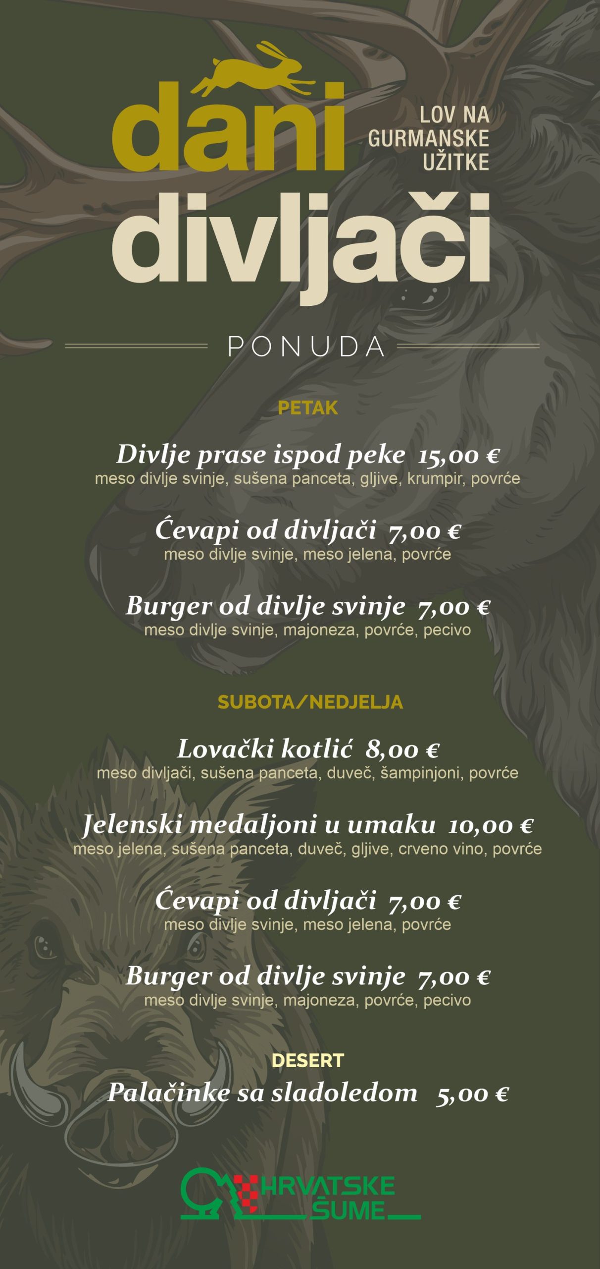 Stižu ćevapi od divljači, lovački kotlić, divlje prase ispod peke ...